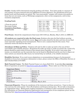 Moseley Math125 Syllabus Spring 2013 | PDF