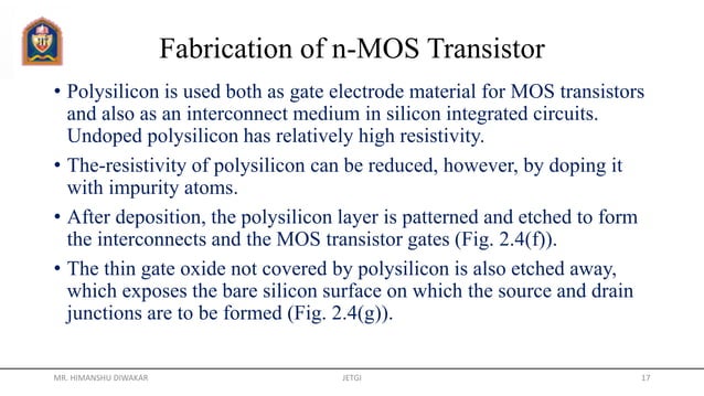 MOSFET fabrication 12 | PPTX | Chemistry | Science