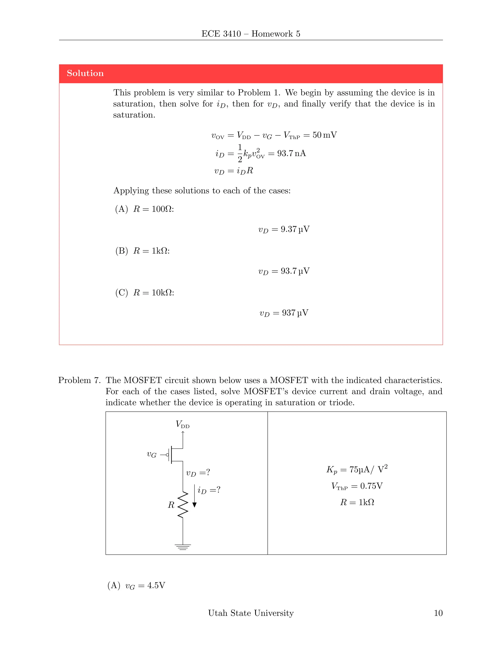 MOSFET Homework solution- Elctronicc Devices | PDF