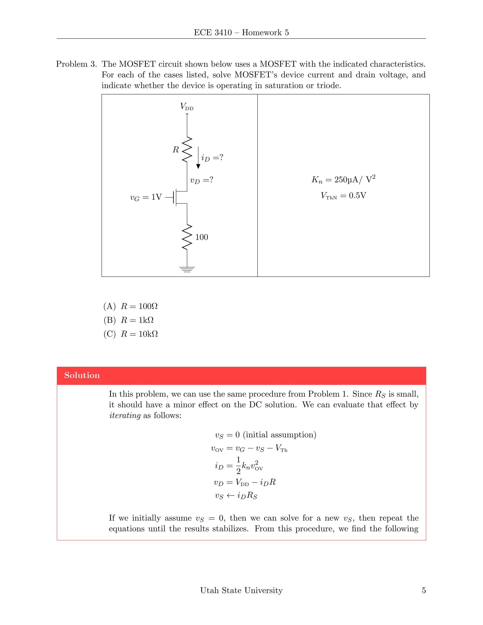 MOSFET Homework solution- Elctronicc Devices | PDF