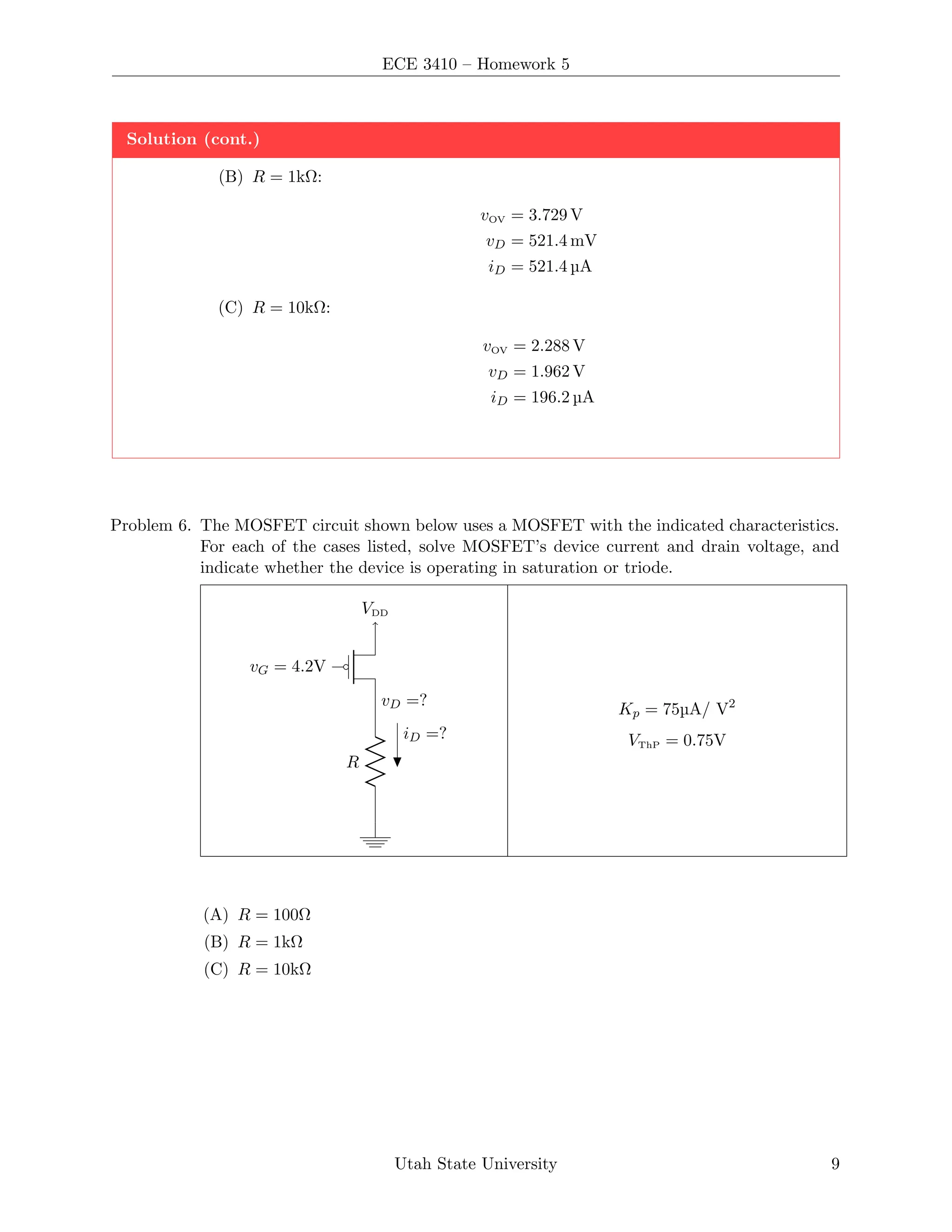 MOSFET Homework solution- Elctronicc Devices | PDF