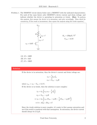 MOSFET Homework solution- Elctronicc Devices | PDF