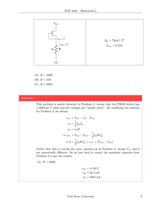 MOSFET Homework solution- Elctronicc Devices | PDF