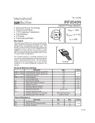 Original MOSFET P-CHANNEL IRF9540N IRF9540 9540 TO-220 100V 23A New