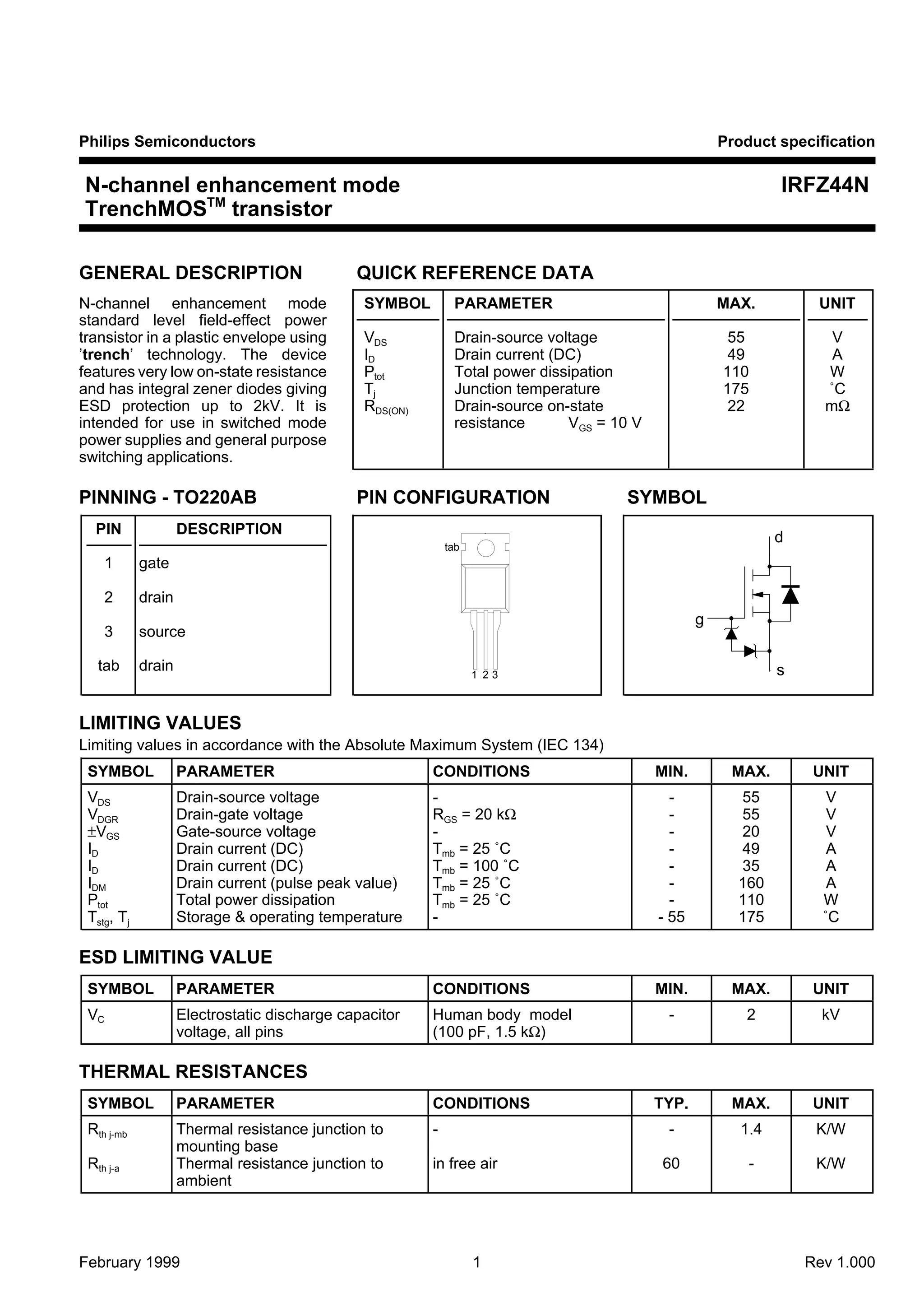 Mosfet irfz44 n 1 philips semiconductors | PDF