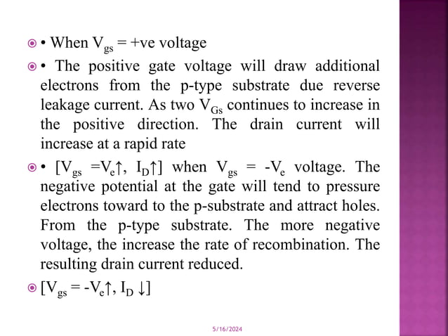 MOSFET OPERATIONS and its types Enhancement and Depletion types | PPTX