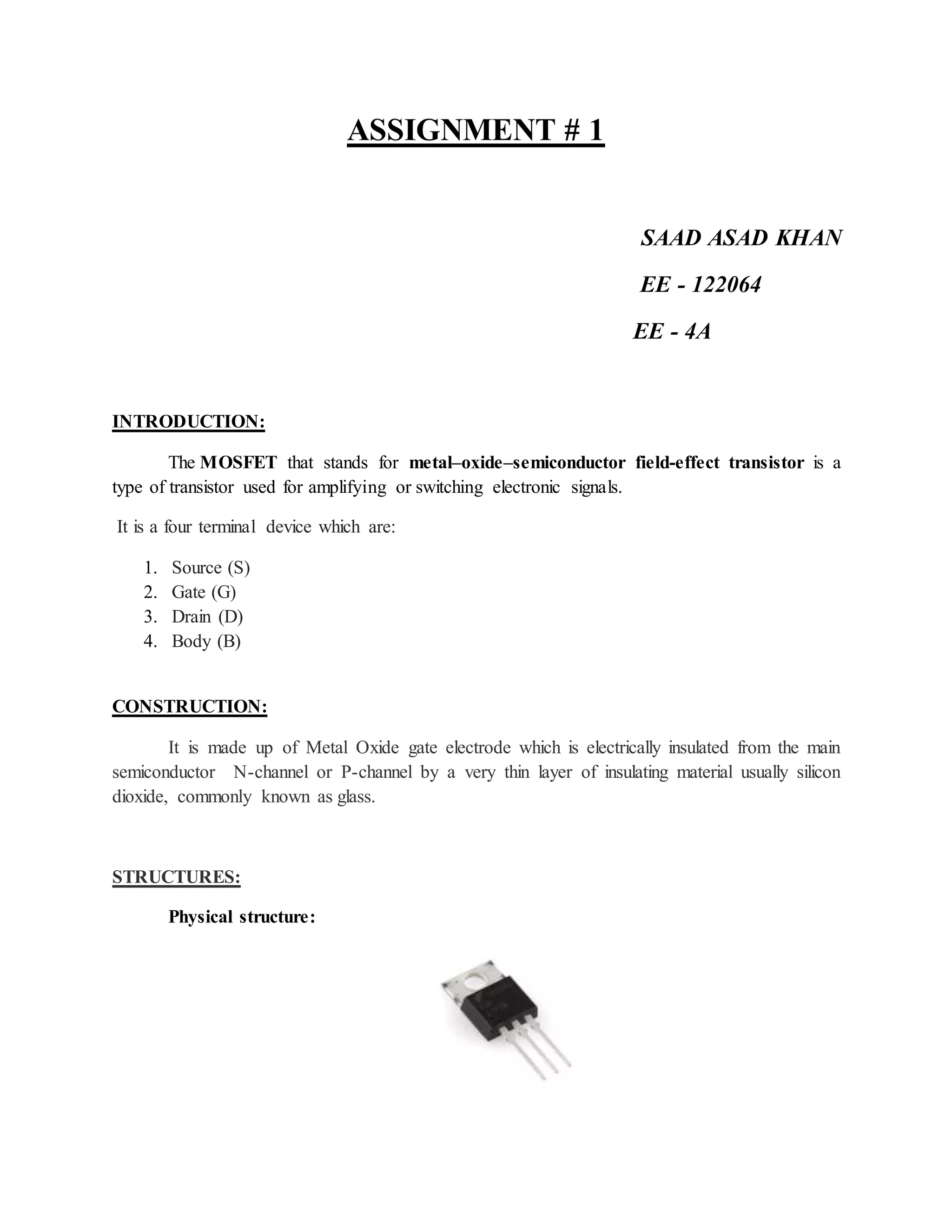 Mosfets | DOCX | Consumer Electronics | Technology & Computing