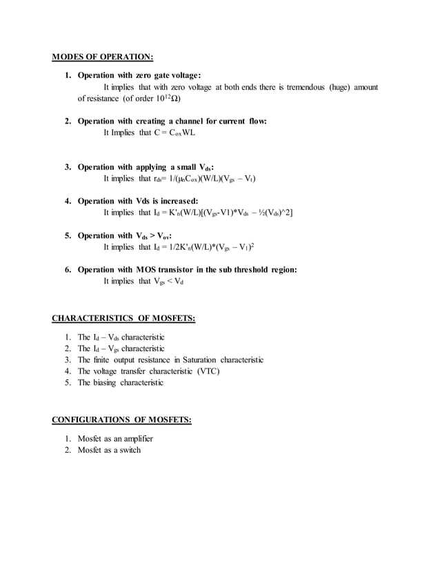 Mosfets | DOCX | Consumer Electronics | Technology & Computing