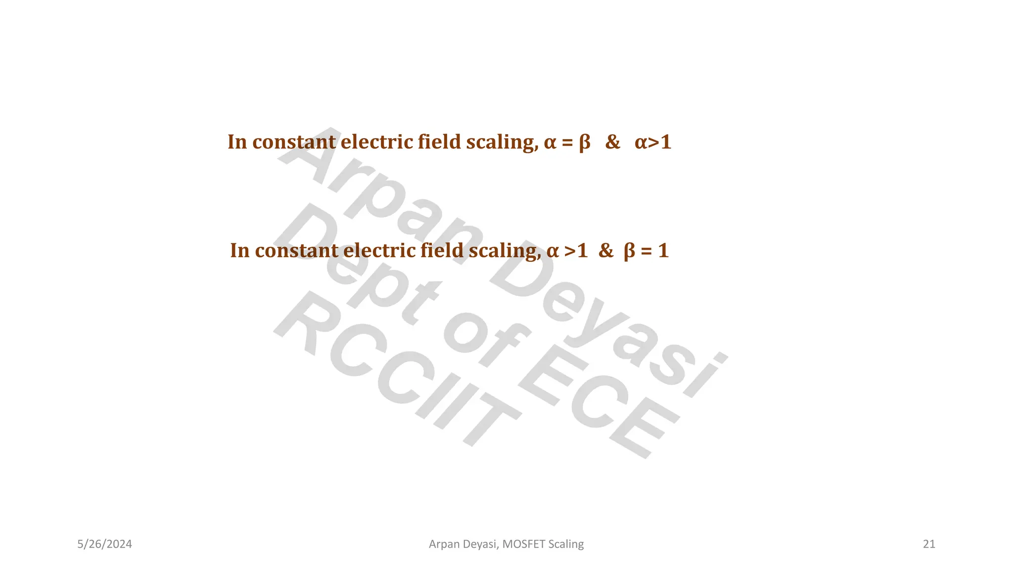 Scaling in conventional MOSFET for constant electric field and constant voltage | PDF