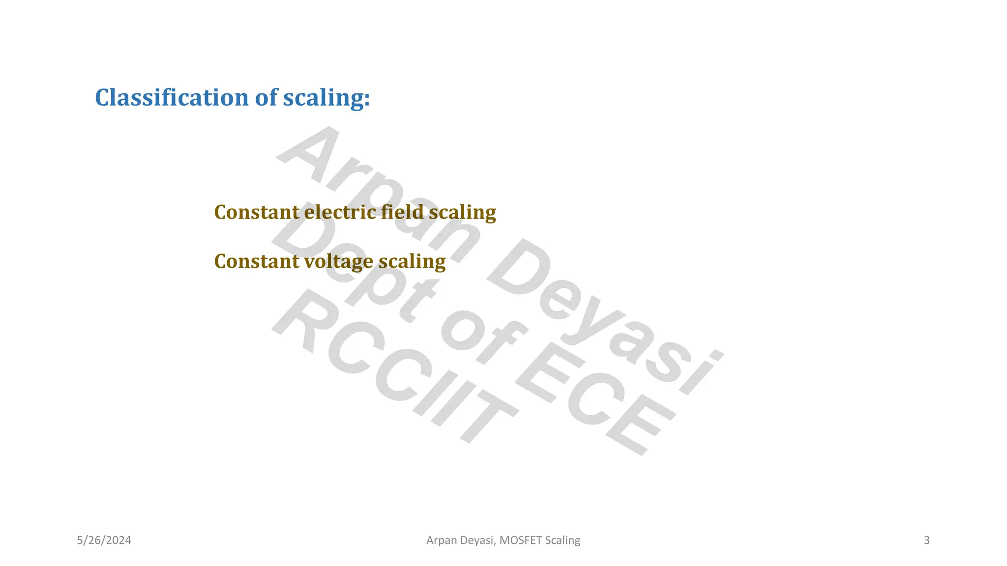 Scaling in conventional MOSFET for constant electric field and constant voltage | PDF