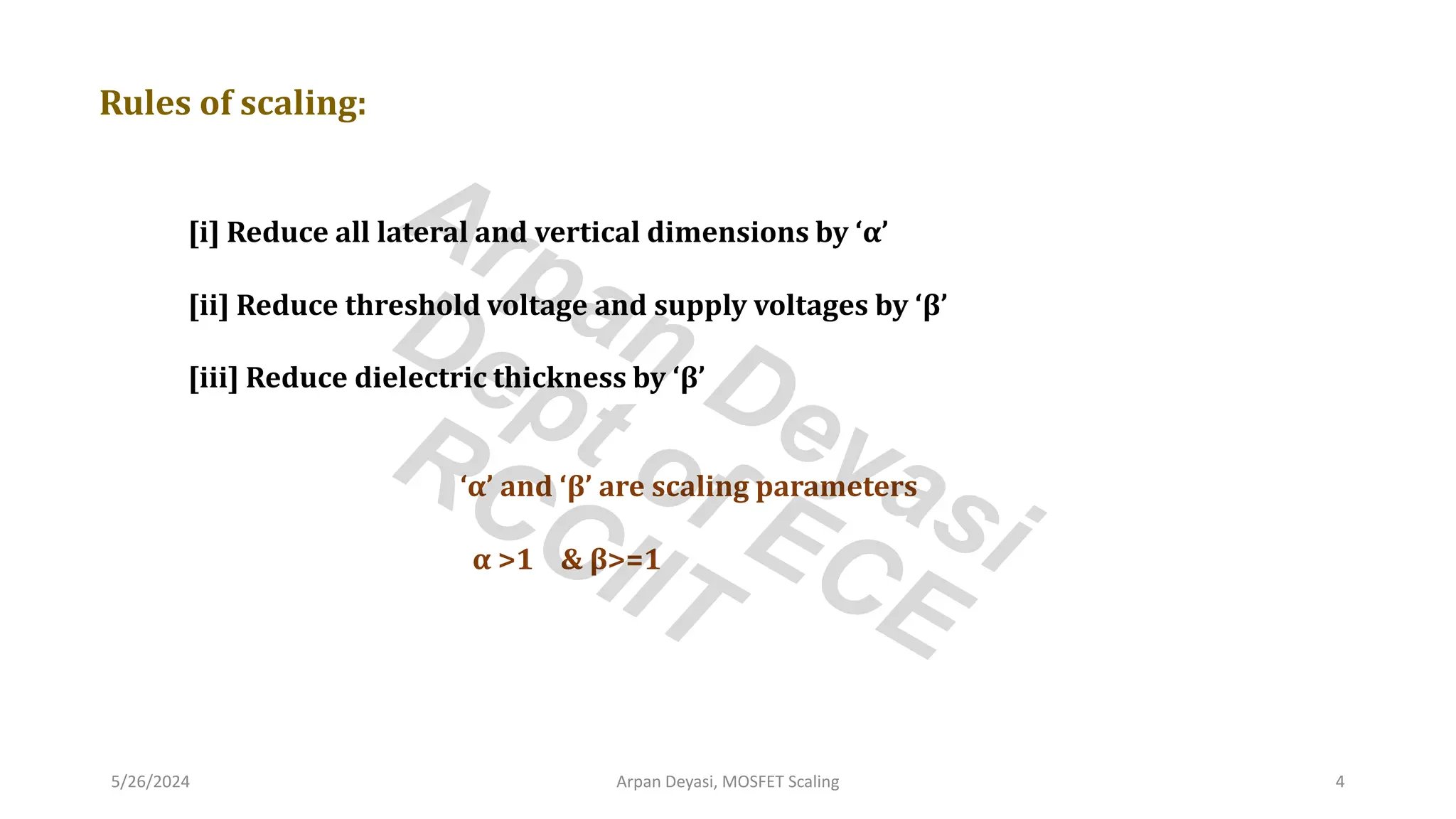 Scaling in conventional MOSFET for constant electric field and constant voltage | PDF