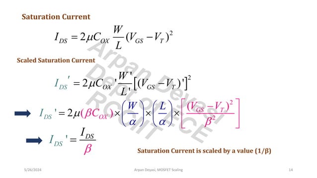 Scaling in conventional MOSFET for constant electric field and constant voltage | PPT