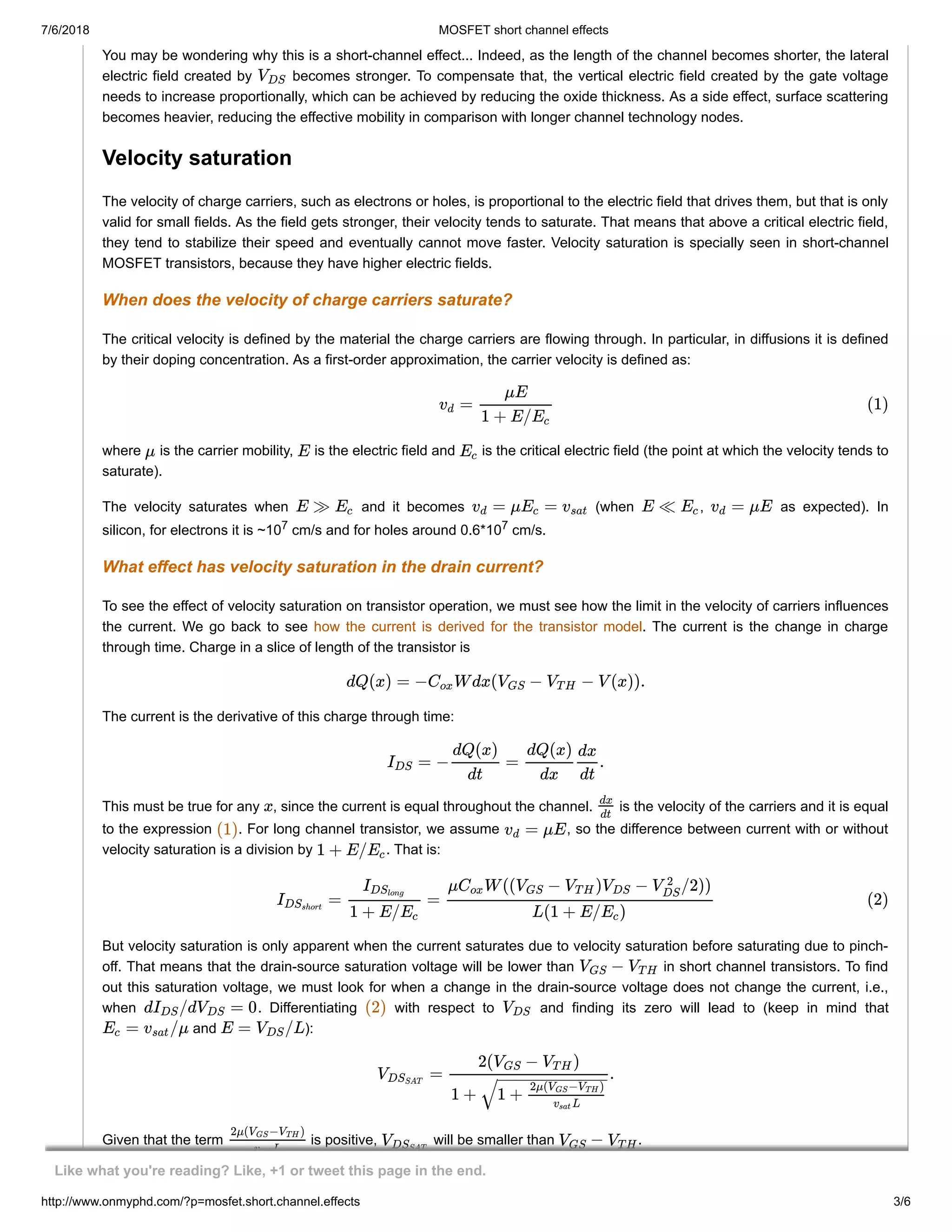 Mosfet short channel effects | PDF