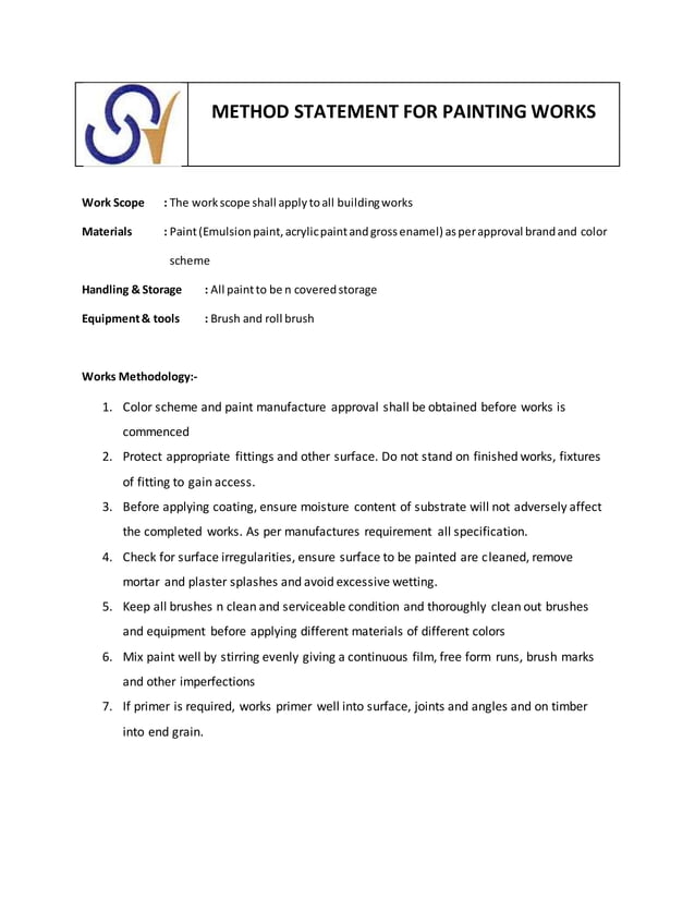 Method of Statement - Painting works | DOCX | Painting | Arts and Crafts