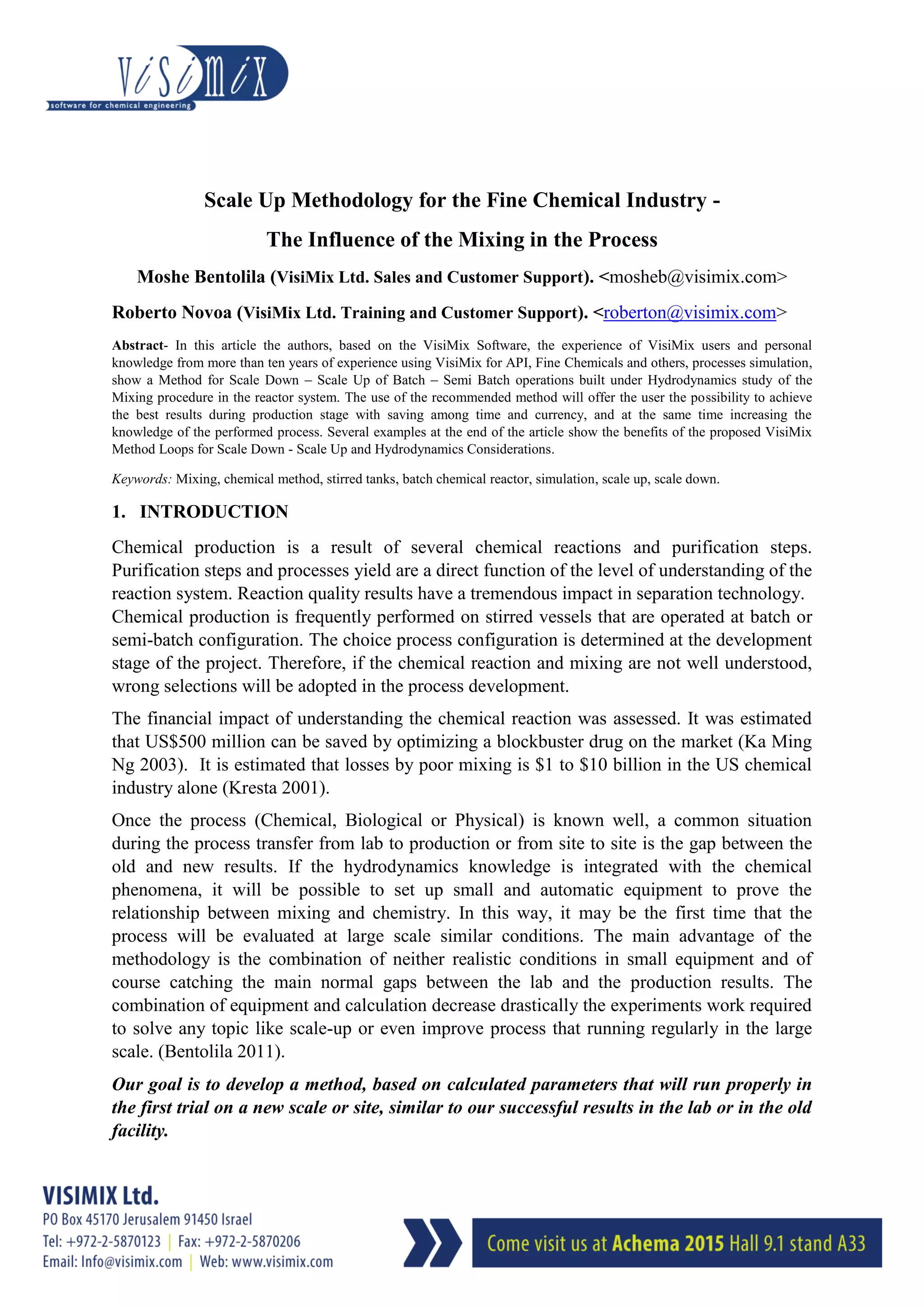 Scale Up Methodology for the Fine Chemical Industry - The Influence of ...