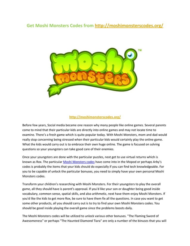 Moshi monsters codes | PDF