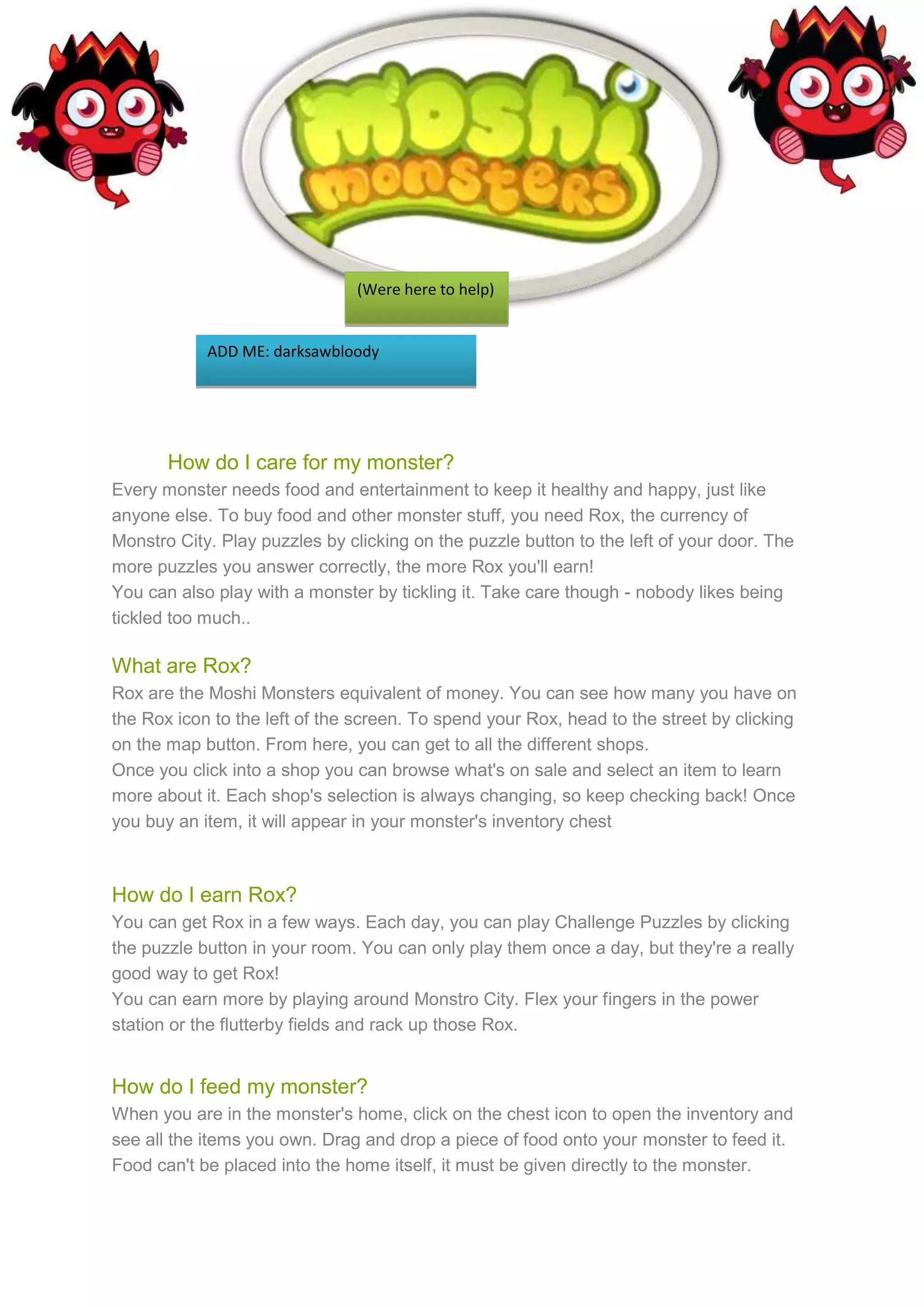 Moshi monsters help | PDF