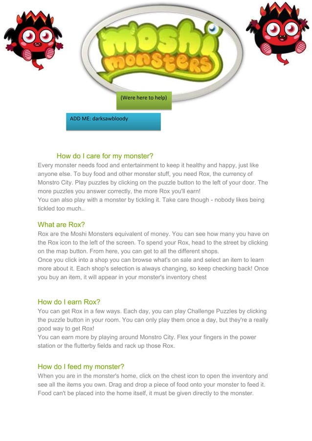 Moshi monsters help | PDF