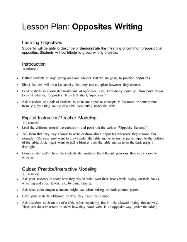 Lesson Plan Writing | DOCX