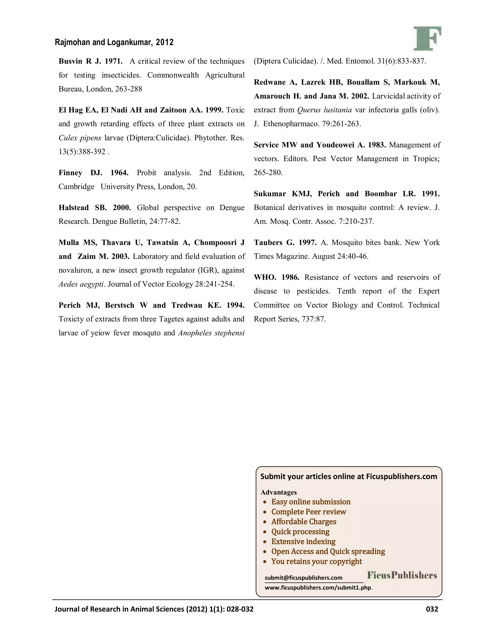 Mosquitocidal property of leaf extract of bougainvillea spectabilis ...