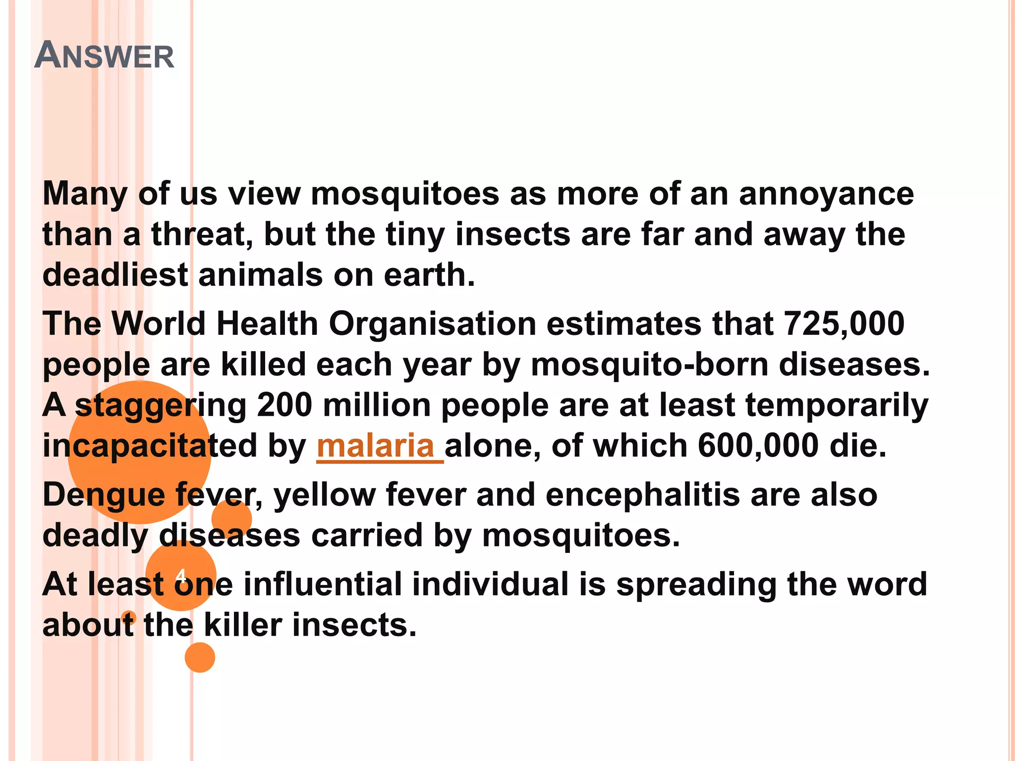 Mosquitoes vectors of malaria and their control | PPTX