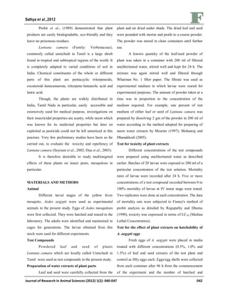 Mosquito larvicidal activity of leaf and seed extracts of Lantana ...