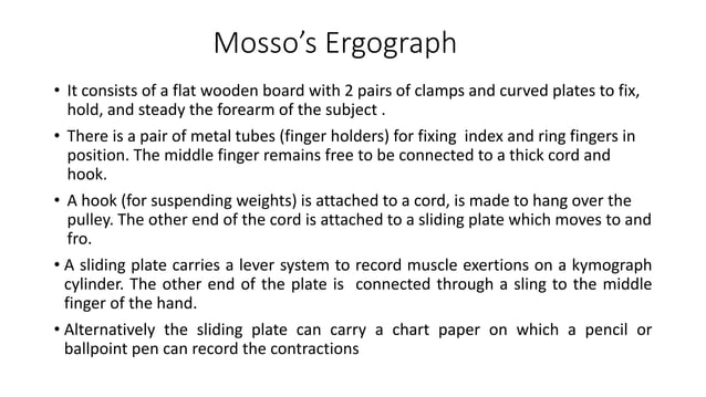 Mosso's ergography (including Video description of instrument and ...
