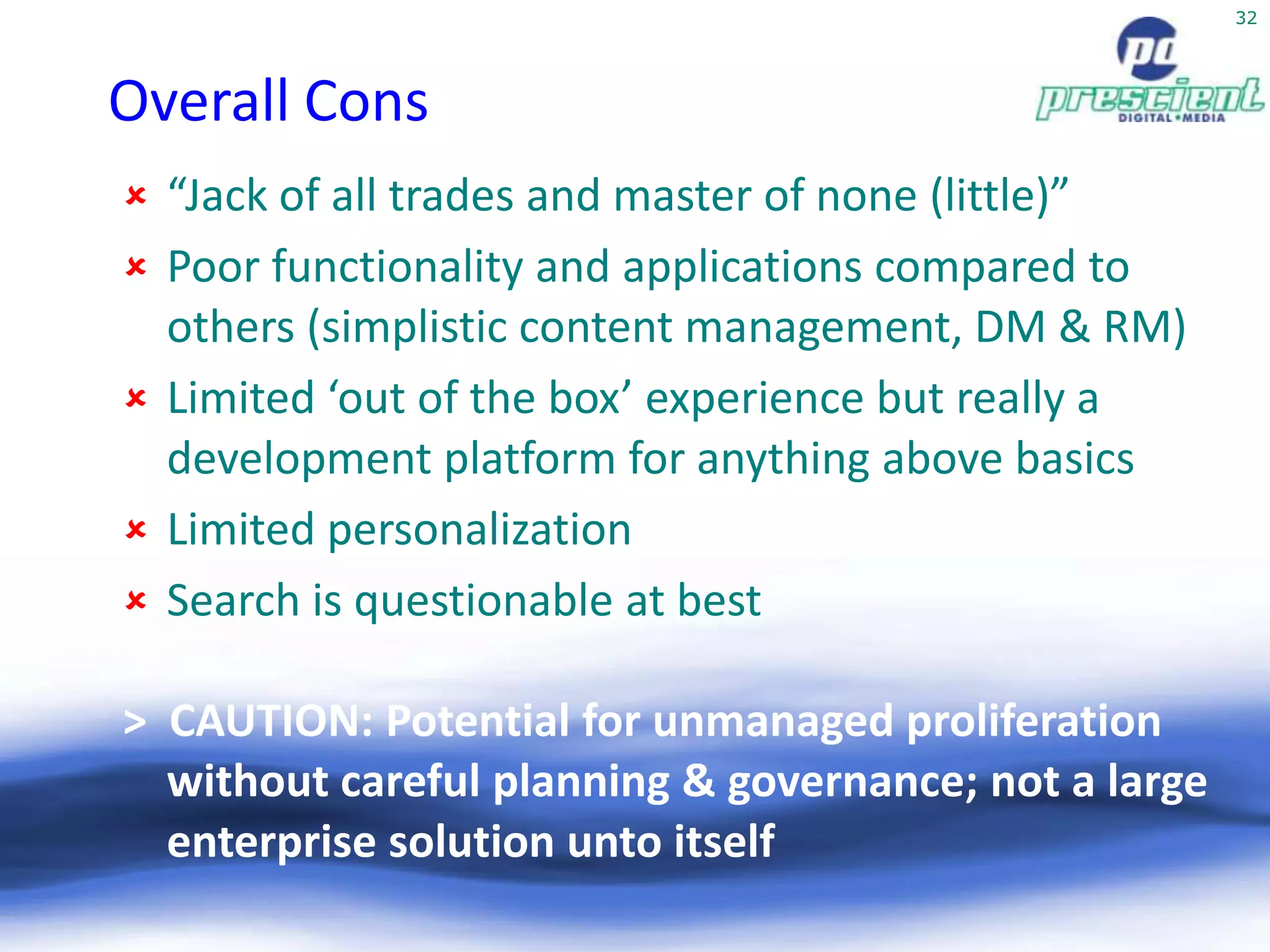 SharePoint Pros & Cons (2007-2010) | PPTX