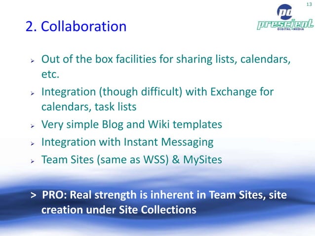 SharePoint Pros & Cons (2007-2010) | PPTX