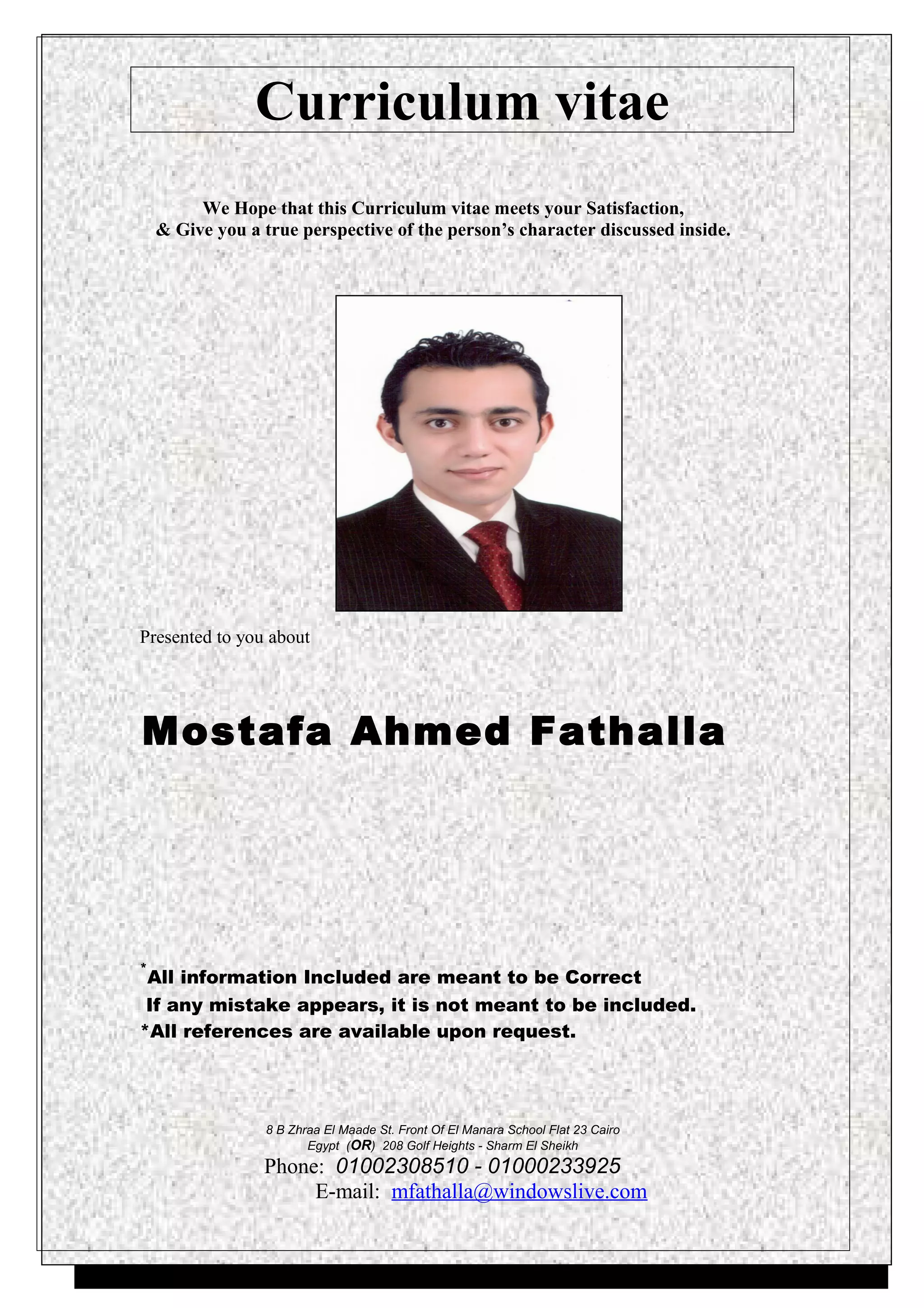Mostafa fathallah c.v(2) | DOC | Hotels and Motels | Travel Type