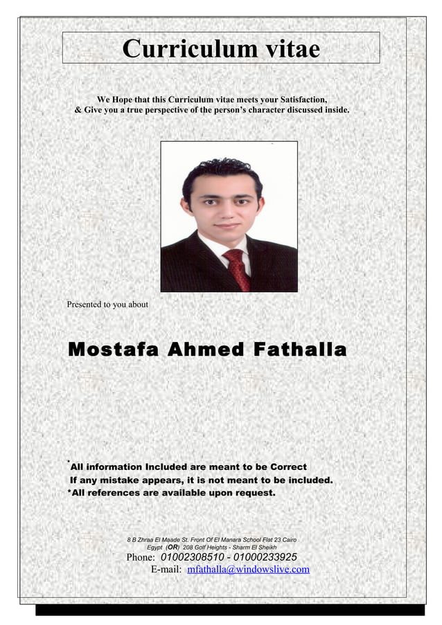 Mostafa fathallah c.v(2) | DOC | Hotels and Motels | Travel Type