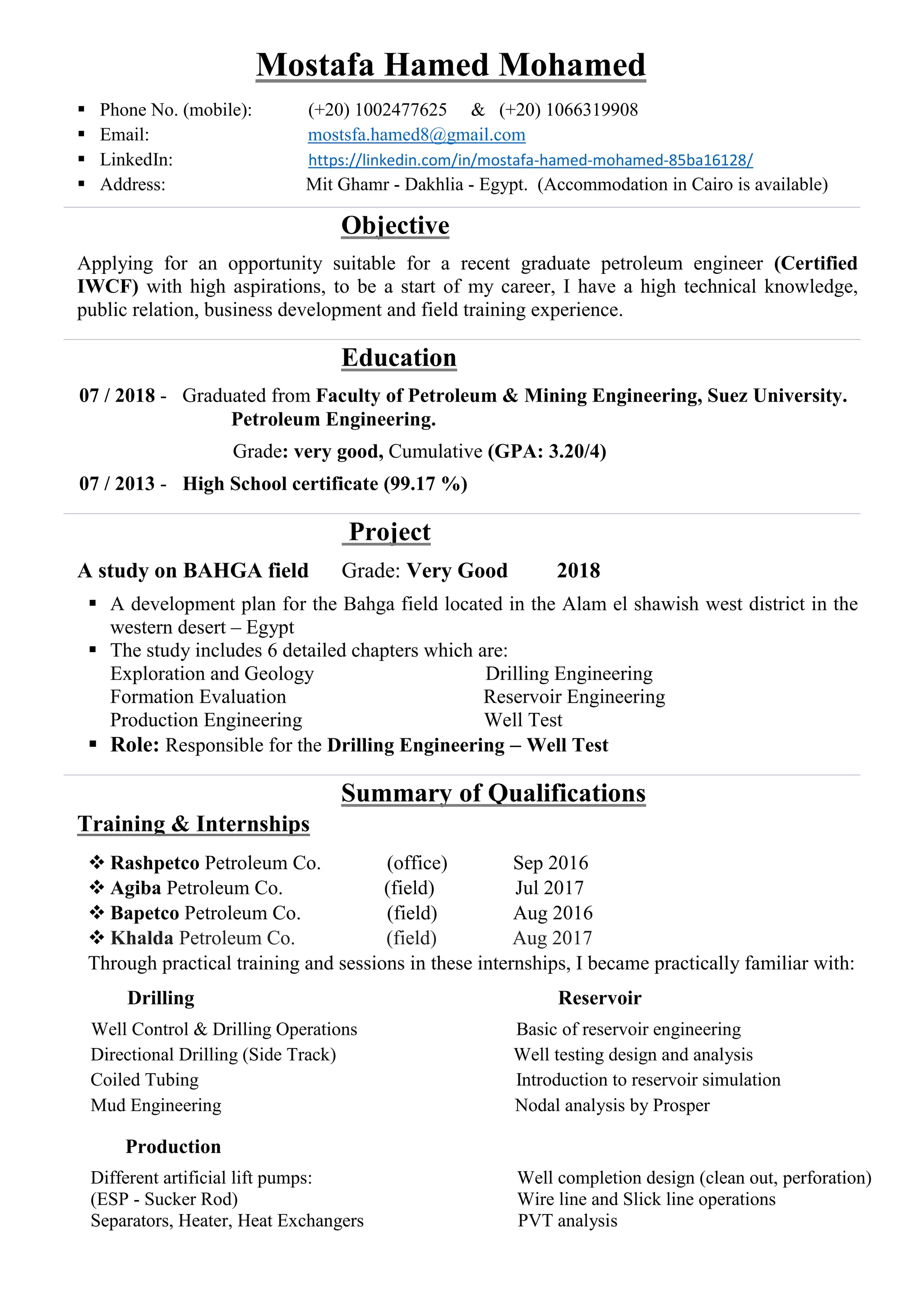 Mostafa hamed. updated resume | PDF
