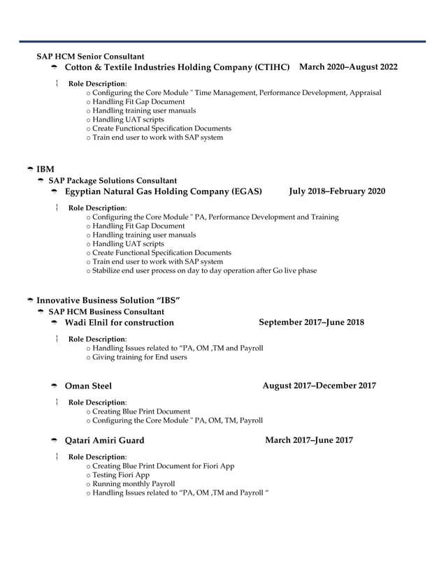 Mostafa Kadry(SAP HCM Team leader) (CV)1 | DOCX | Human Resources | Business