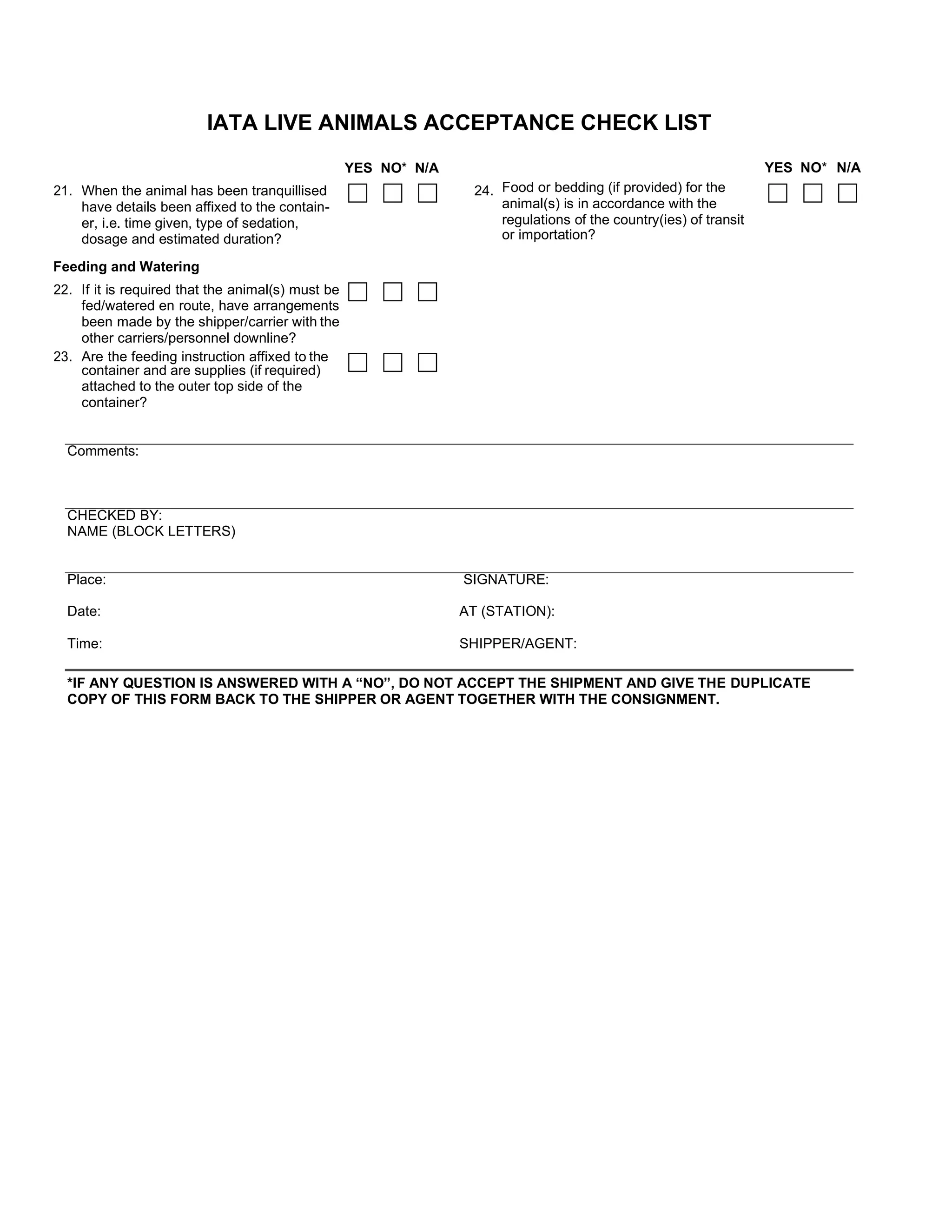 iata live animals acceptance check list1 | PDF