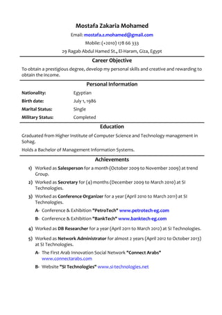 Mostafa Zakaria Mohamed - CV | PDF