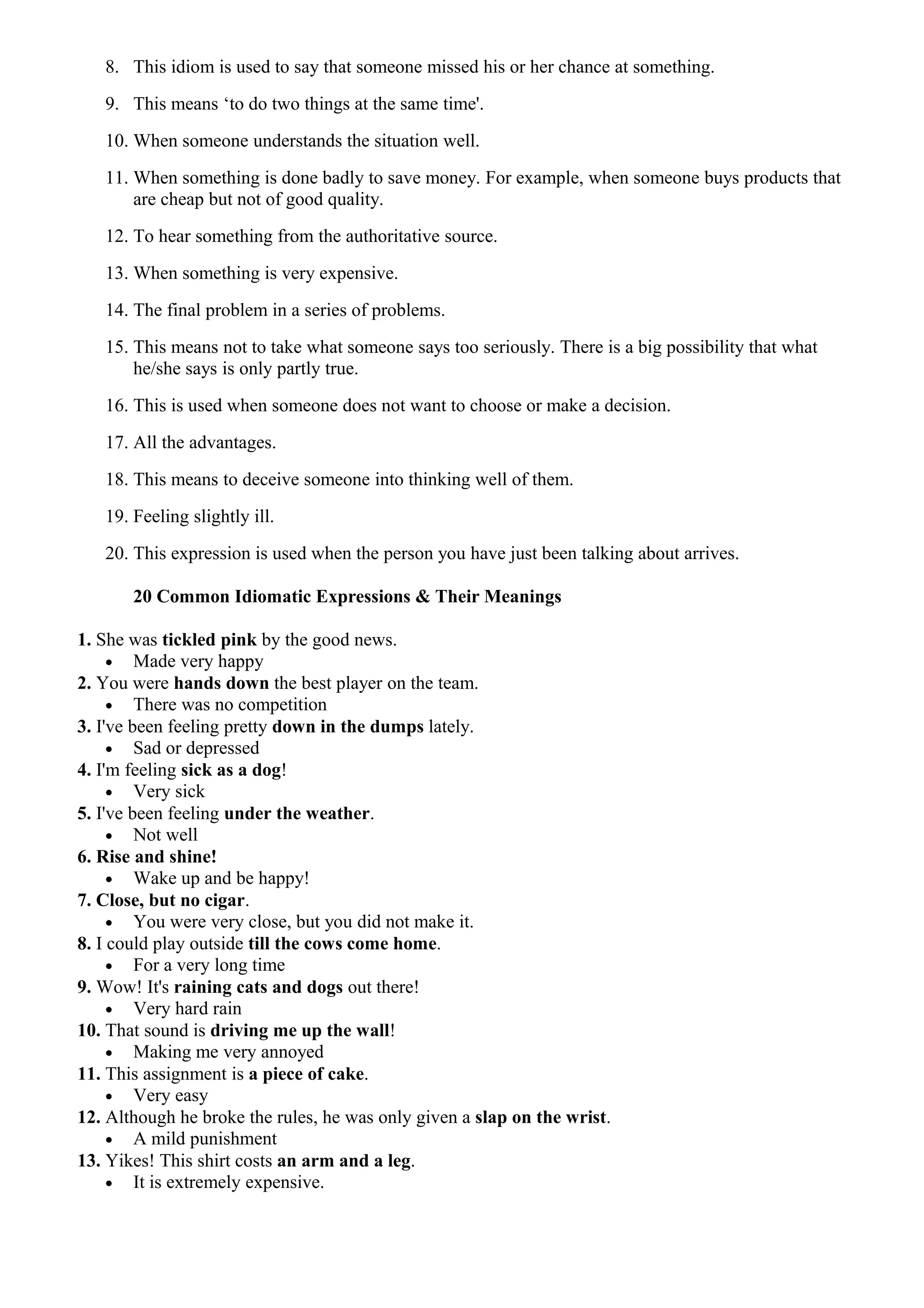 Most common idioms | DOC