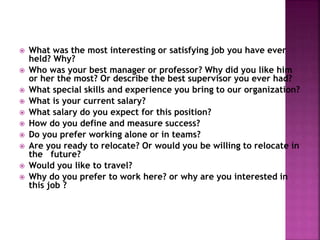 Most commonly and frequently asked questions for the | PPT