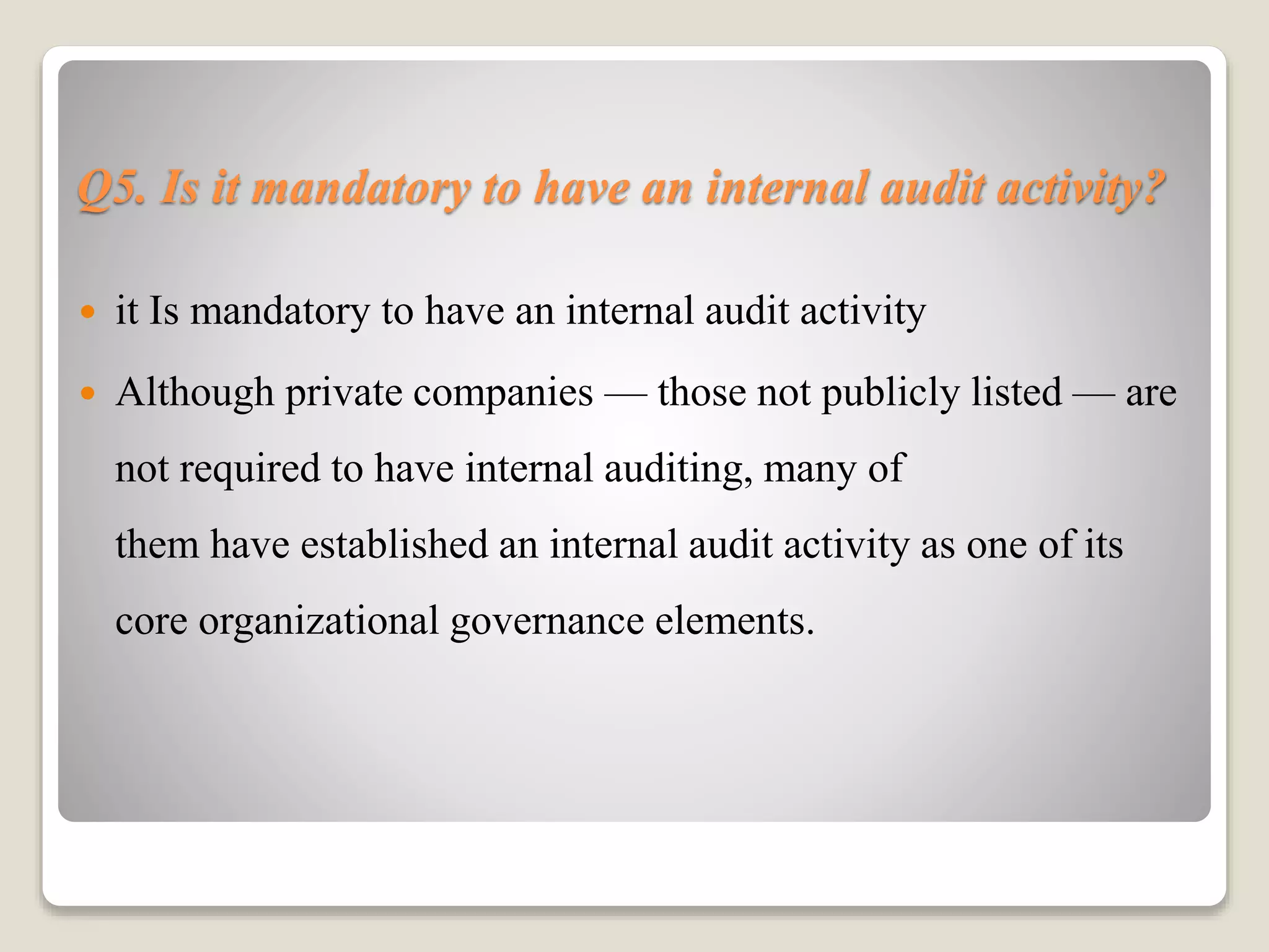Most common questions about internal audit | PPSX