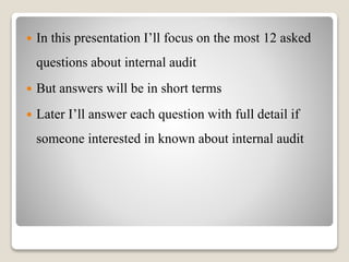 Most common questions about internal audit | PPSX