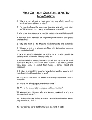 Most common questions asked by non muslims | PDF