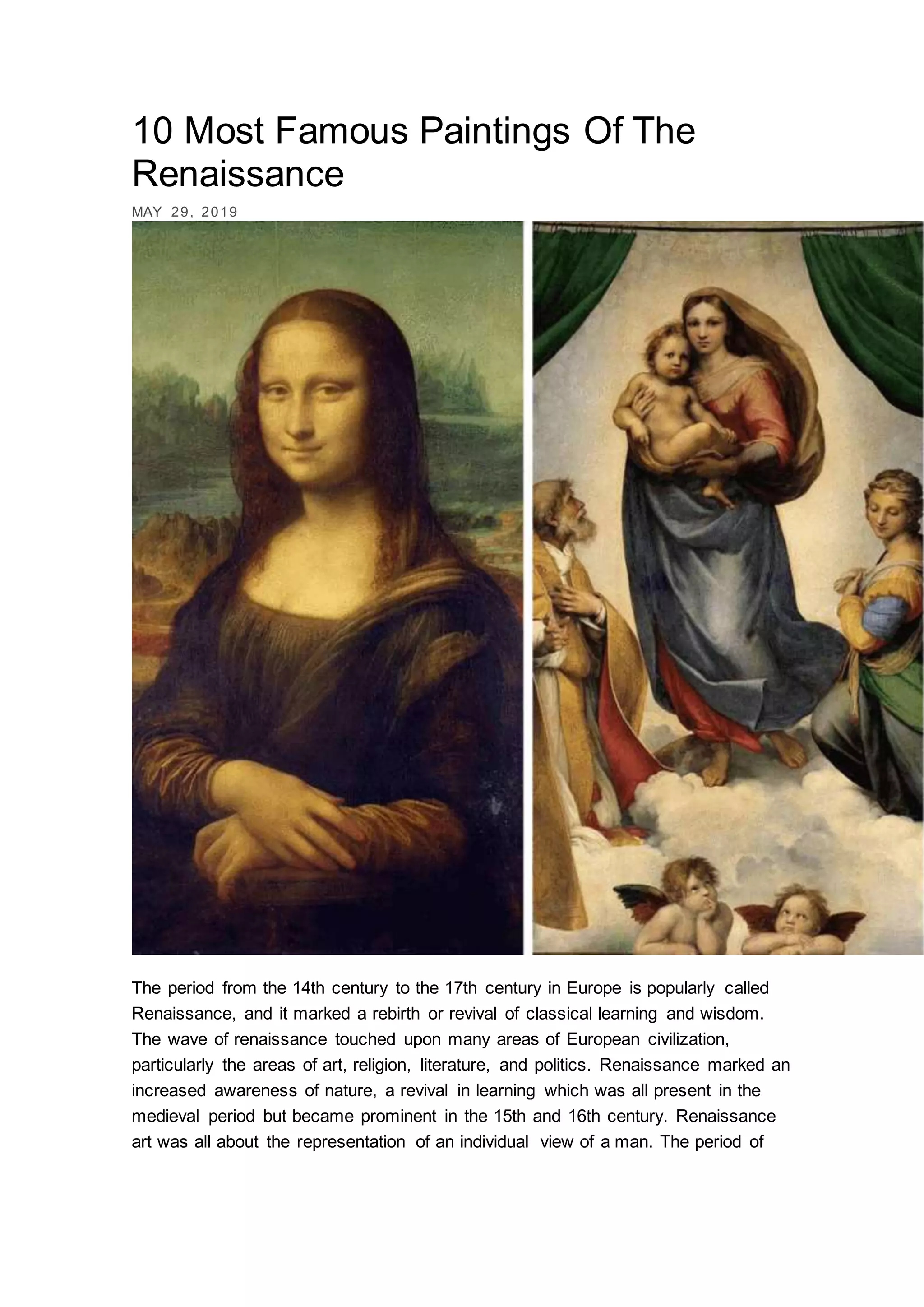 Most famous paintings of the renaissance | DOCX