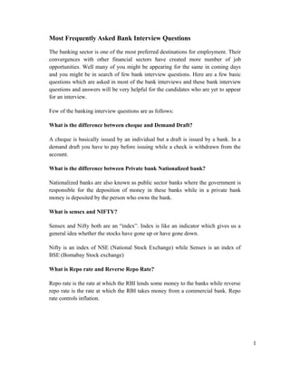 Most frequently asked bank interview questions | DOC
