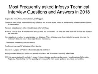 Most frequently asked infosys technical interview questions and answers in 2018 | PPT
