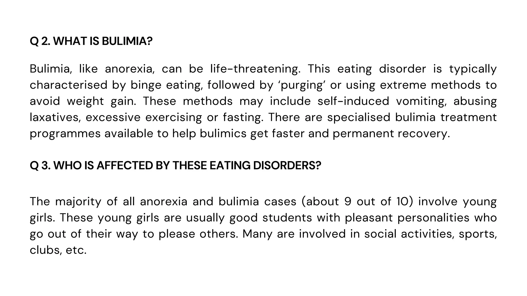Most Frequently Asked Questions about Anorexia and Bulimia | PDF
