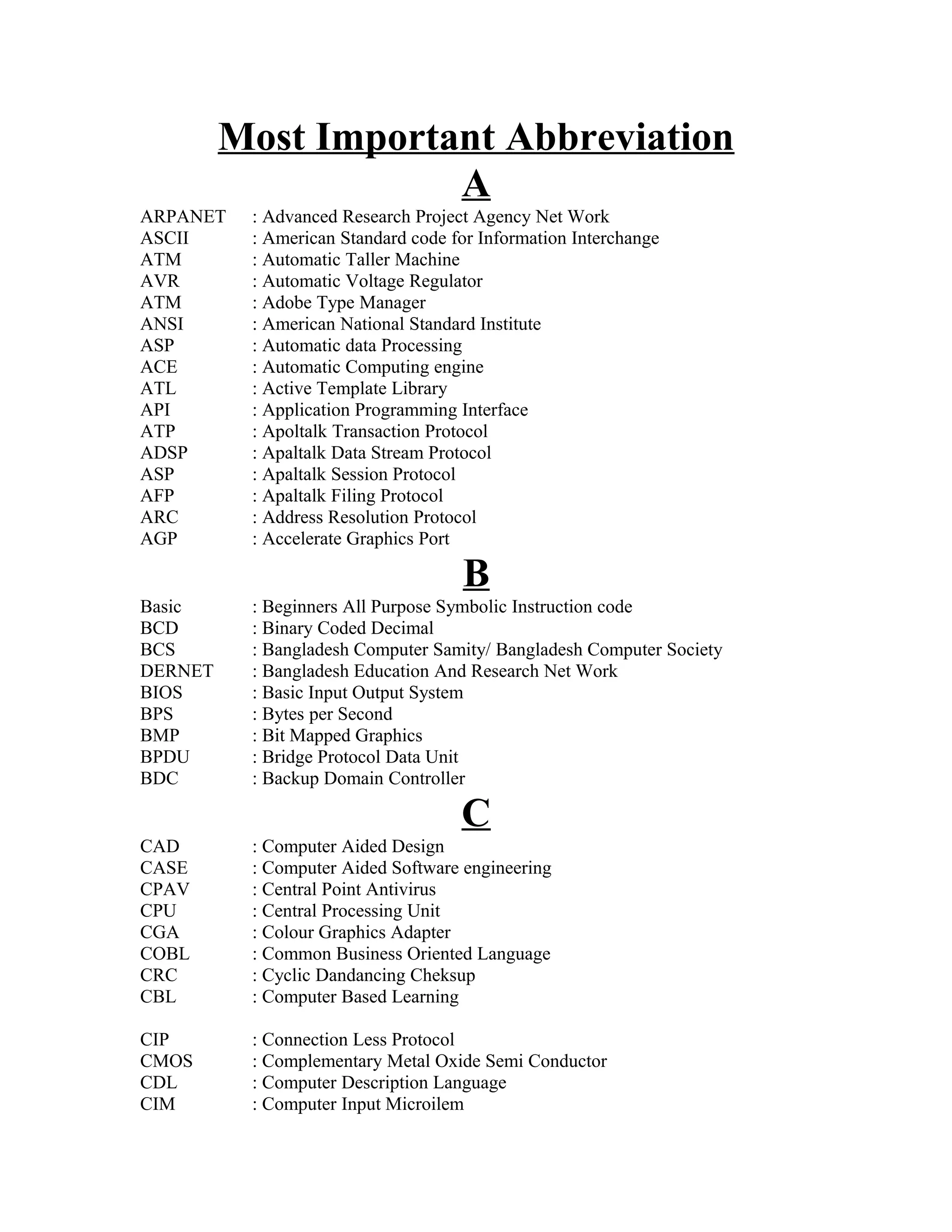 Most important abbreviation | DOC
