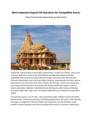 Most Important Gujarat GK Questions for Competitive Exams. | PDF