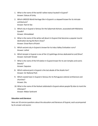 Most Important Gujarat GK Questions for Competitive Exams. | PDF