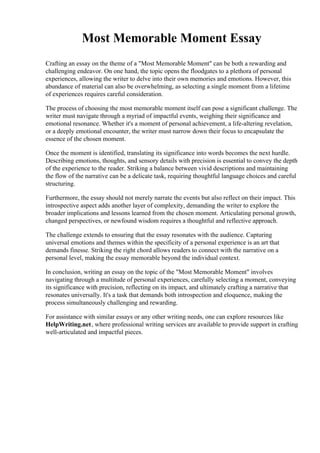 Most Memorable Moment Essay. Hanover College | PDF | Education