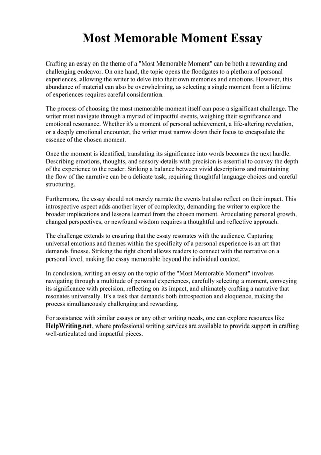 Most Memorable Moment Essay. Hanover College | PDF