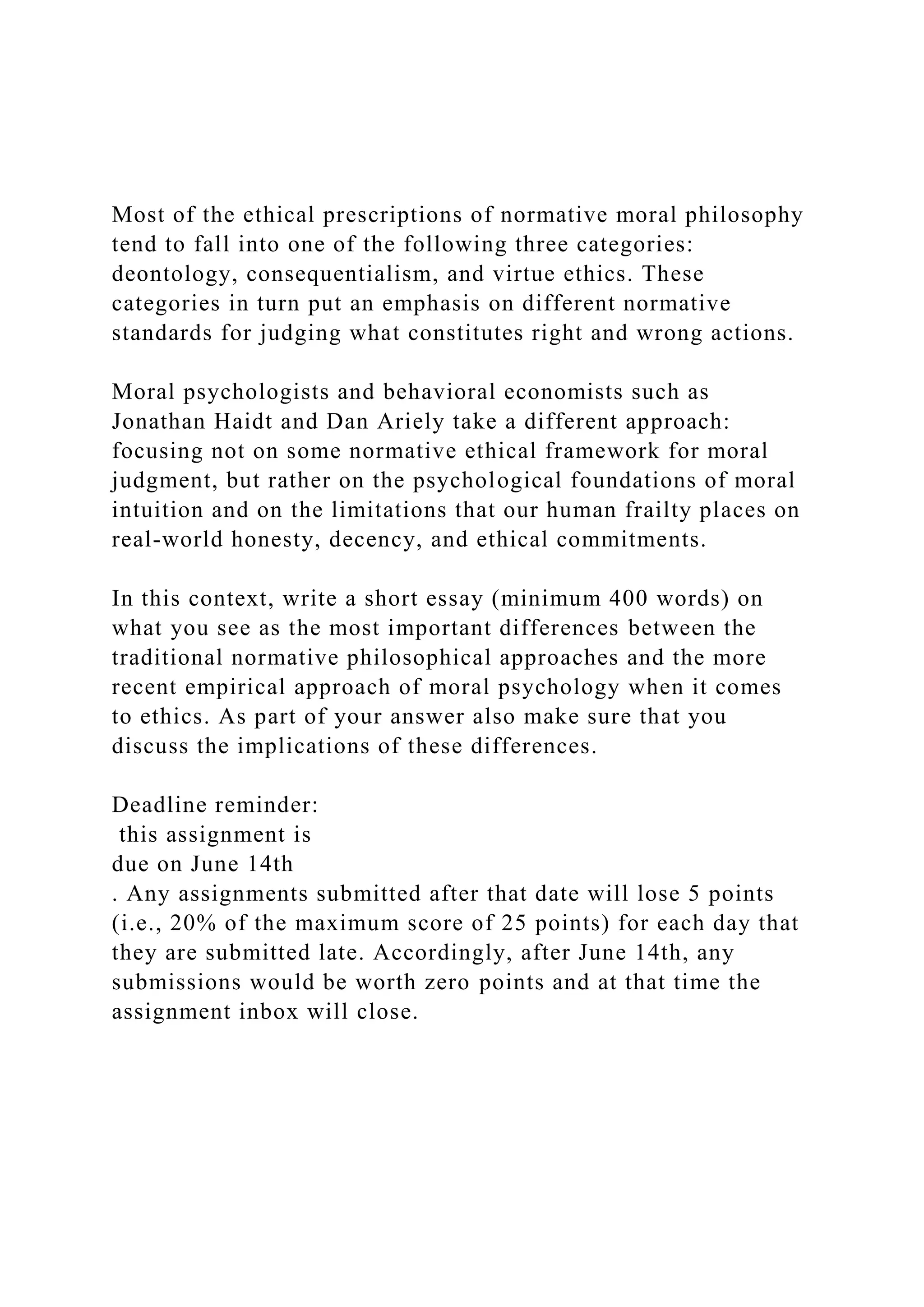 Most of the ethical prescriptions of normative moral philosophy .docx